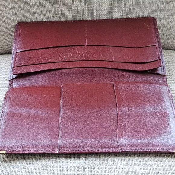 Cartier | Bags | Cartier Paris Long Wallet Burgundy Red Leather Card ...